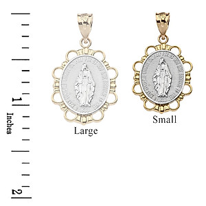 Religious Jewelry 10k Two-Tone Gold Miraculous Medal Of Blessed Virgin Mary Pendant (Small)
