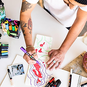 Posca Full Set of 8 Acrylic Paint Pens with Reversible Medium Point Pen Tips, Posca Pens are Acrylic Paint Markers for Rock Painting, Fabric, Glass Paint, Metal Paint, and Graffiti