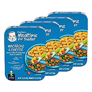 Gerber Mealtime for Toddler Macaroni & Cheese with Side of Seasoned Peas & Carrots, Made with Real Cheddar Cheese & Farm Grown Veggies, 6.6 OZ (Pack of 4)