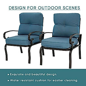 SUNCROWN Outdoor Metal Patio Dining Chair Set of 2, All-Weather Bistro Seating Chairs, Steel Frame Armrest Chairs with Thick Cushion - Blue