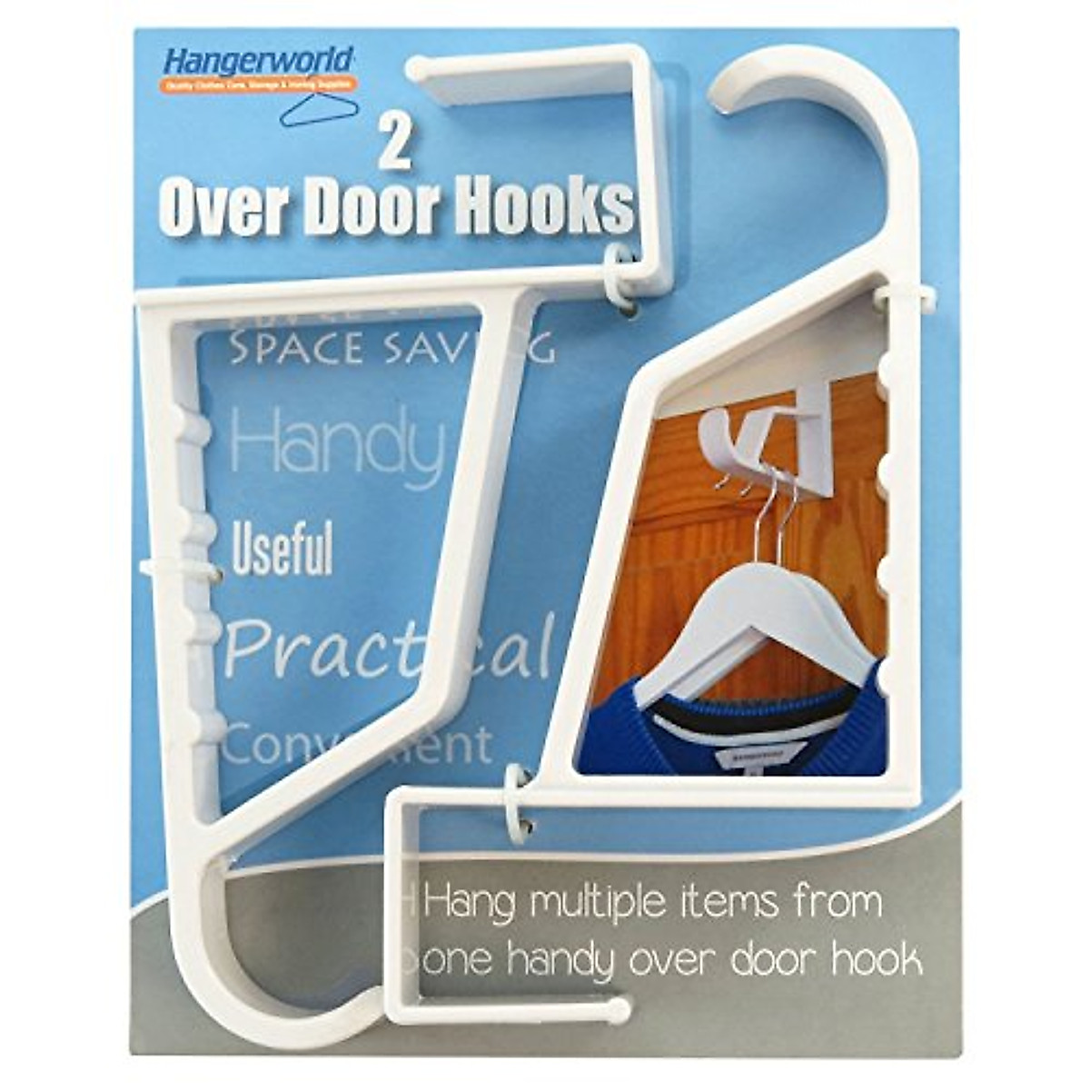 HANGERWORLD 2 Pack Over The Door Hooks for Hangers - Extra Strong White Plastic Over Door Hook for Hanging Clothes, Towels, Robes, Hats, Bags and More