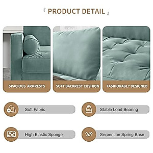 SILKIR Velvet Furniture for Small Spaces, Mid-Century Modern Loveseats for Living Room, Love Seat Couch Sofas, 70 Inches, Aqua Turquoise