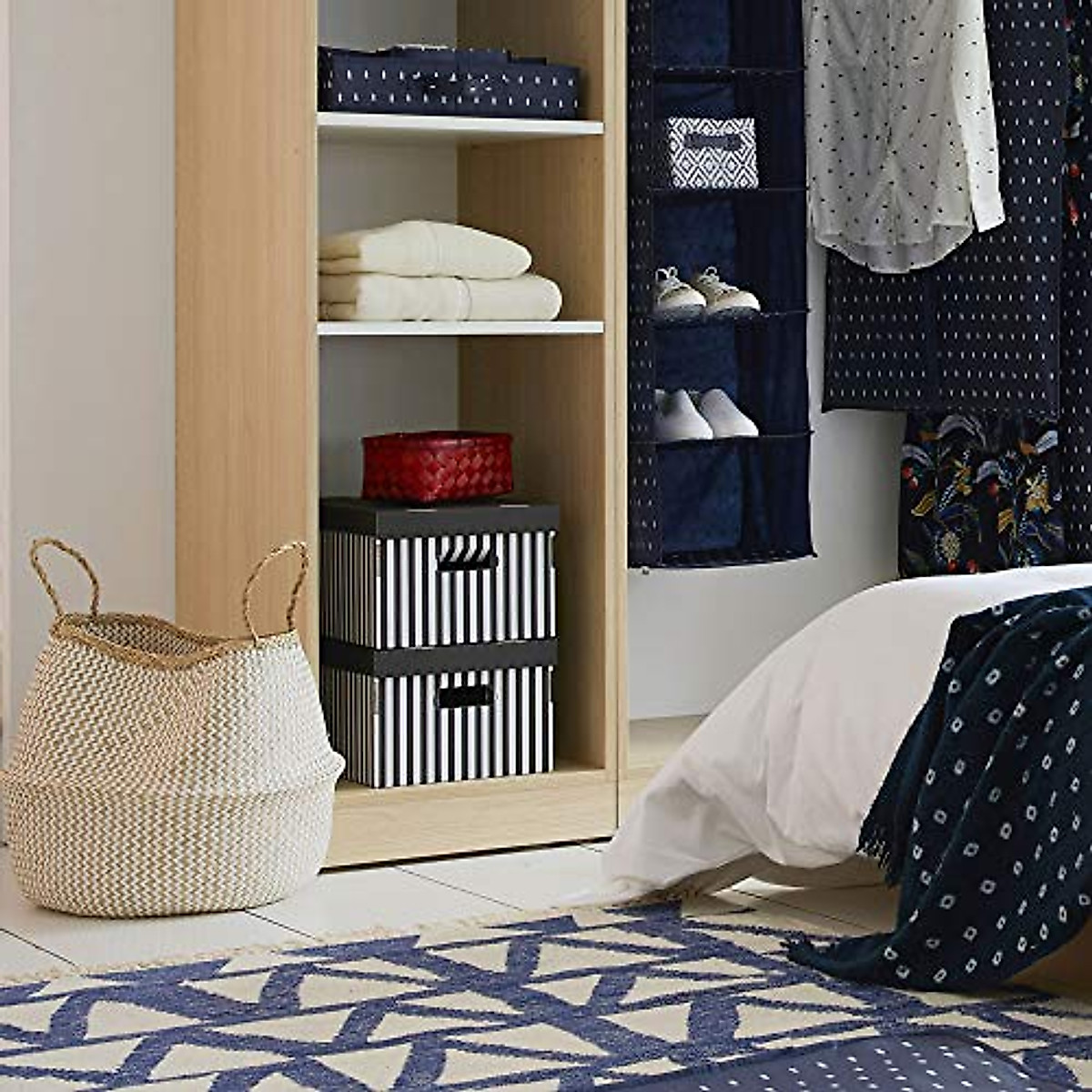 Compactor Set of 2 Storage Boxes in Corrugated Cardboard, With Handles, Stackable, Black, 40 x 31 x H. 21 cm, RAN613, Wood