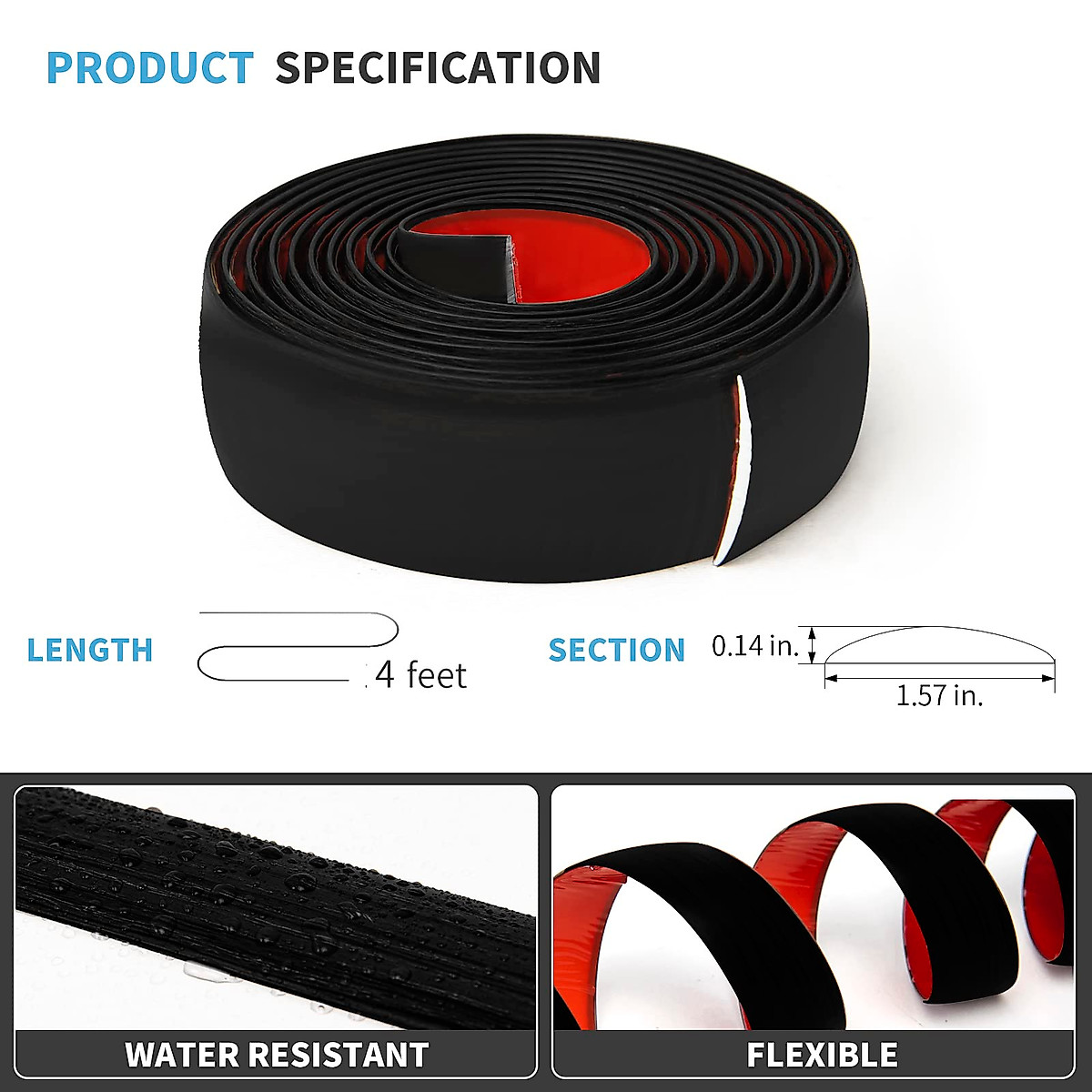 Art3d Self Adhesive Vinyl Transition Strip, Laminate & Tile Strip, Flat Divider for Floor Gaps (4 FT, 1.57in, Black)