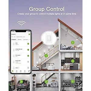 GHome Smart Switch, Smart Wi-Fi Light Switch Works with Alexa and Google Home 2.4Ghz, Single-Pole, Neutral Wire Required, UL Certified, Voice Control, No Hub Required (4 Pack)