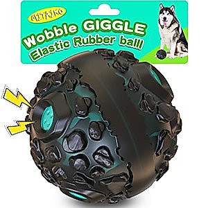 MITAIKO Dog Toy Ball for Aggressive Chewers, Interactive Fetch Dog Ball with Fun Squeaky Giggle Sound, Durable for Small Medium Large Dogs, Non-Toxic Elastic Rubber Pet Chew Toys, Black & Lake Blue