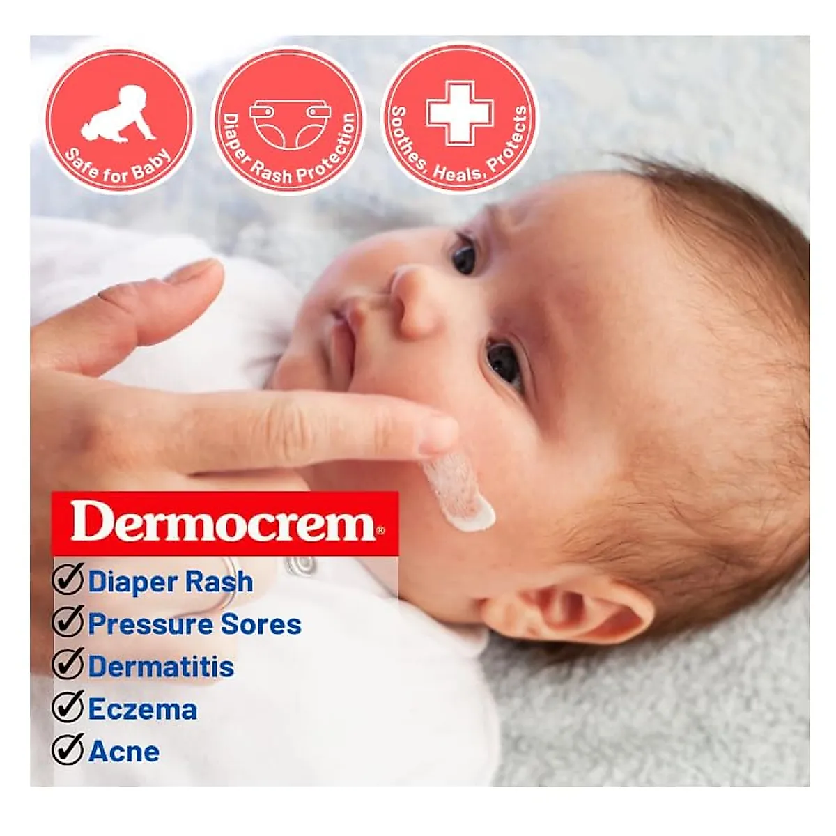DERMOCREM ‐ Diaper Rash Cream for Baby, Soothes, Heals, and Protects, Relief and Treatment of Diaper Rash, Zinc Oxide Cream (8.8 Oz.(250 G)