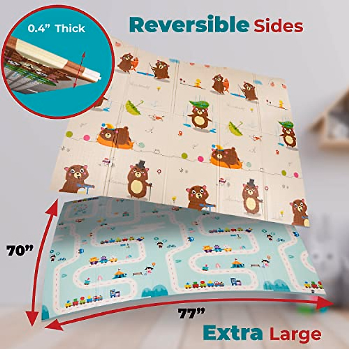 MARBS Baby Play Mat for Infants 77"x70" - Foldable Playmat for Babies and Toddlers, Easy to Clean Foam Play Mat for Baby, Thick Baby Floor Mat for Crawling, Folding Baby Mat for Floor, Kids Play Mat