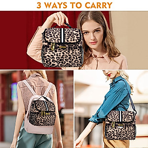 Women Insulated Lunch Bag,Large Lunch Tote Bag with Detachable Shoulder Strap and Buckle Handle Leopard