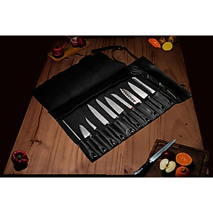 EVERPRIDE Chef Knife Roll Bag Made of Genuine Top Grain Leather – Knife Bag Holds 10 Knives up to 18” PLUS Zippered Compartment for Cooking Accessories – Knives Not Included