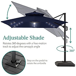 Best Choice Products 10x10ft 2-Tier Square Cantilever Patio Umbrella with Solar LED Lights, Offset Hanging Outdoor Sun Shade for Backyard w/Included Fillable Base, 360 Rotation - Navy Blue