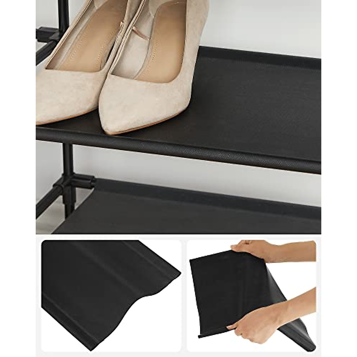 SONGMICS Shoe Rack, 10 Tier Shoe Shelf, Shoe Storage Organizer, Metal Frame, Non-Woven Fabric Shelves, for Entryway, Bedroom, Black ULSR210B02