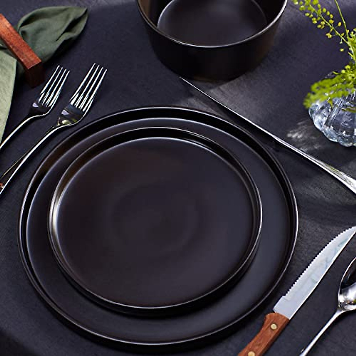 Stone Lain Coupe Dinnerware Set, Service For 8, Black Matte, 32 Piece