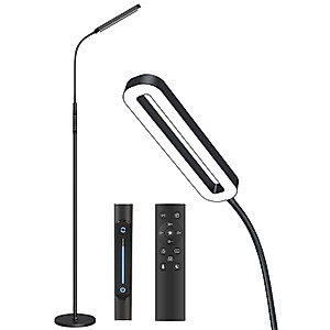 SOARZ Floor Lamp with 4 Color Temperatures and Stepless Dimmer, Adjustable Goose Neck Standing Lamp with Touch Control and Remote Control LED Floor Lamp for Living Room, Bedroom and Office, Black