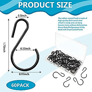 60 Pcs S Hooks Mini S Shaped Heavy Duty Metal Hooks for Hanging Plants Pots Pans Mugs Clothes Towels Kitchen Closet Rod Hooks Small S-Hooks 1.8 Inch S Hooks Bulk (Black)