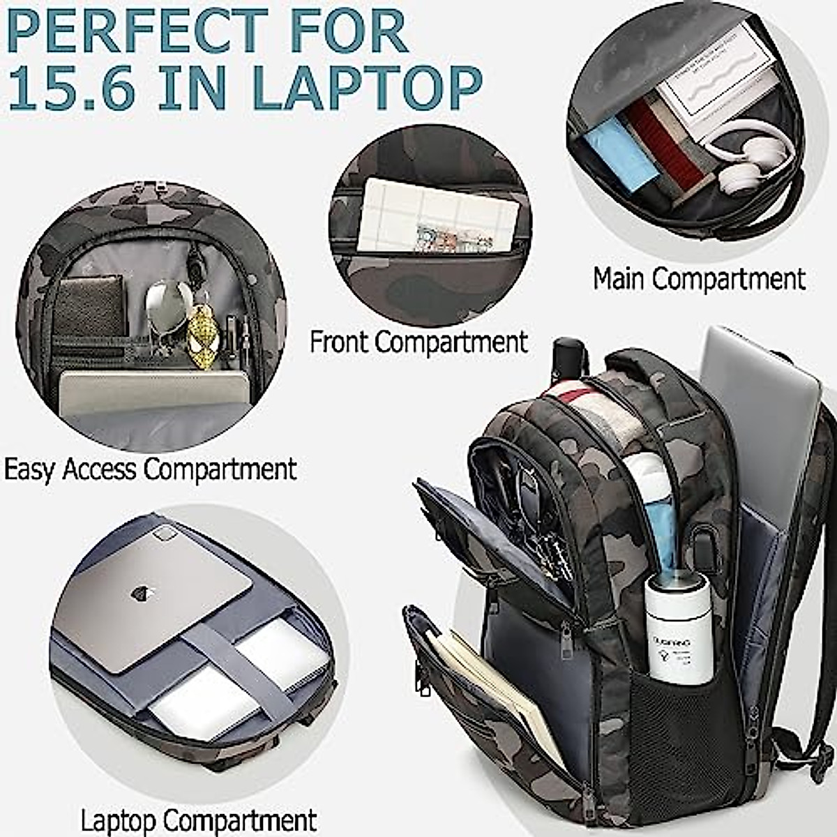 BIKROD Travel Laptop Backpack, School Backpacks for Teen Boys Water Resistant Back Pack with USB Charging Port, Business Anti Theft Durable Computer Bag Gifts Fits 15.6 Inch Laptop-Camouflage