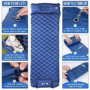 WANNTS Sleeping Pad, Ultralight Inflatable Sleeping Pad for Camping, Built-in Pump, Ultimate for Camping, Hiking - Airpad, Carry Bag, Repair Kit - Compact & Lightweight Camping Pad(Blue)