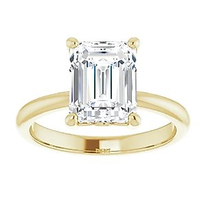 Moissanite Engagement Ring 2 Carat Emerald, Handmade 925 Silver, 10K/14K/18K Solid Gold, Solitaire Ring Bridal Wedding Gifts for Women, Anniversary Ring, VVS1, Colorless (925 Silver (Yellow Gold Plated))