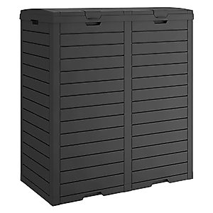 62 Gallon Kitchen Trash Can, Waterproof Garbage Can with Tiered Lid and Drip Tray, Resin Outside Trash Bin for Patio, Backyard, Deck