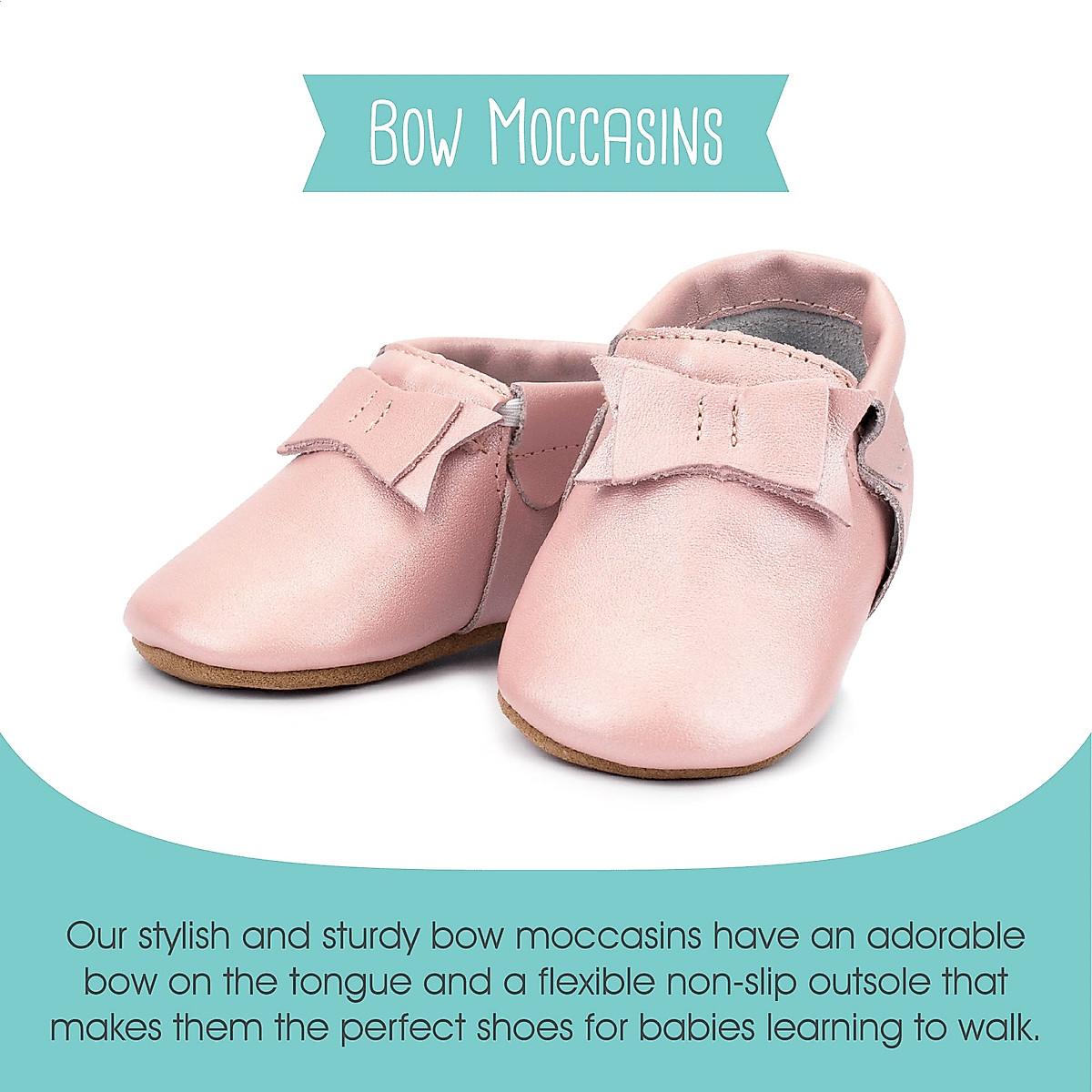 Zutano Unisex Baby Leather Moccasins, Slip Resistant, Soft-Sole Stay On Baby Shoes, Pink Shimmer, 18M