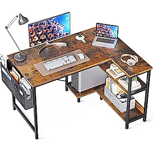 ODK Small L Shaped Computer Desk, 40 Inch Corner Desk with Reversible Storage Shelves & PC Stand for Home Office Workstation, Modern Simple Writing Study Table with Storage Bag, Vintage