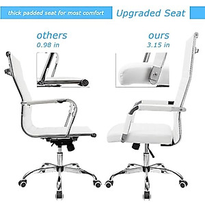 Office Chair,Ergonomic Office Chair Ribbed Office Chair High Back PU Leather Executive Conference Chair Adjustable Swivel Chair with Arms Home Office Desk Chair,