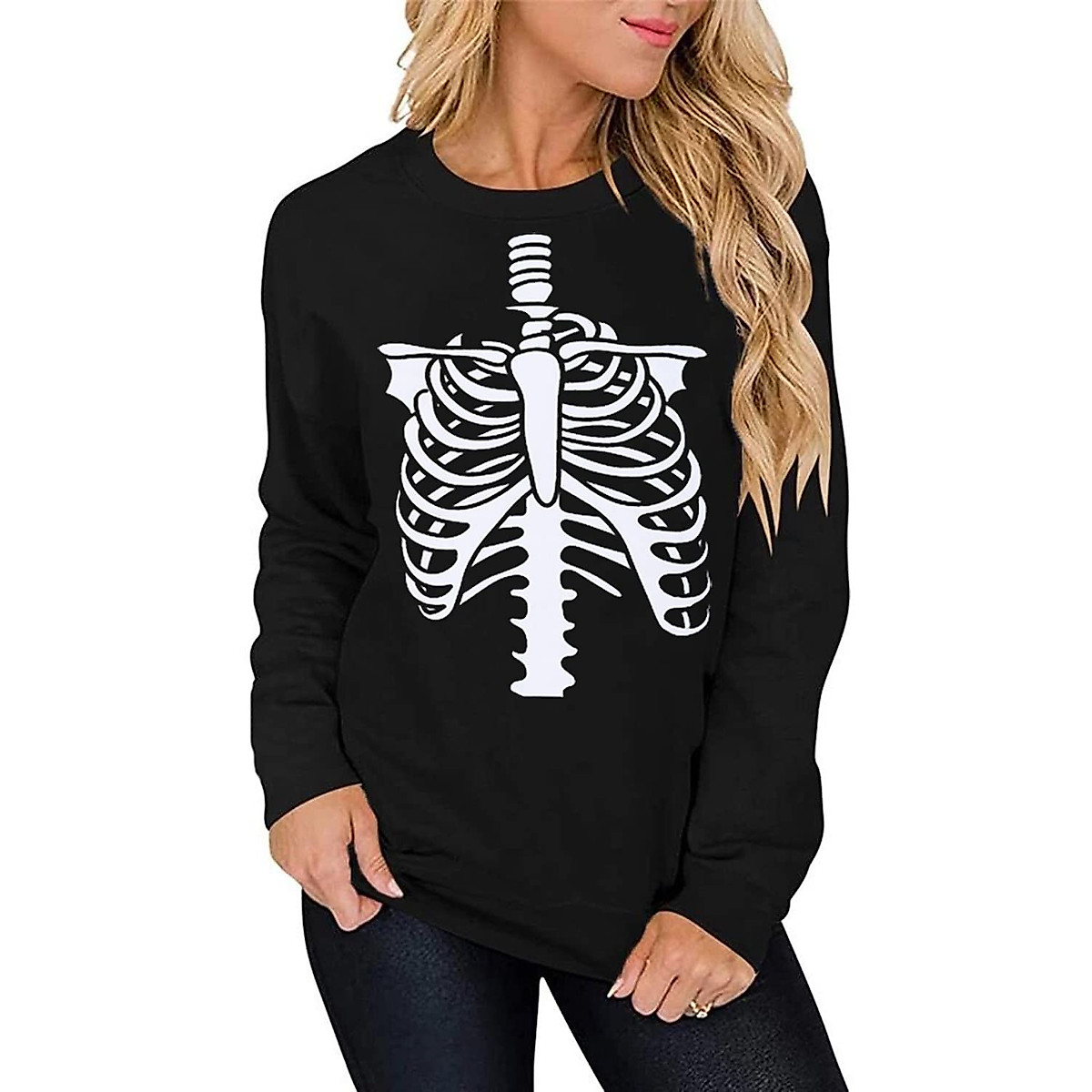 Women's Halloween Rock n Roll Skeleton Funny Long Sleeve Costume for Ladies Skeleton Glow in Dark(Dark-4218 XL)