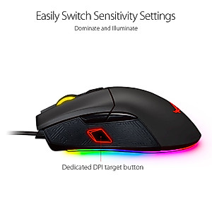 ASUS Optical Gaming Mouse - P502 ROG Gladius II | Ergonomic Right-hand Grip | PC Gaming Mouse for FPS Games | 12000 DPI Optical Sensor | Omron Switches | 6 Buttons | Aura Sync RGB Lighting