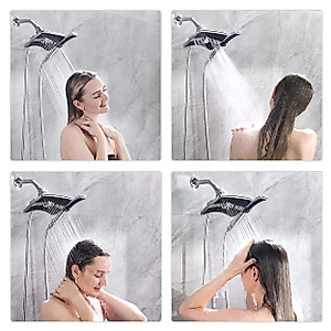 BRIGHT SHOWERS Dual Shower Head Combo Set, Handheld Showerhead Rainfall Shower Head Combo with Black Face, 60 Inch Long Stainless Steel Shower Hose, Chrome
