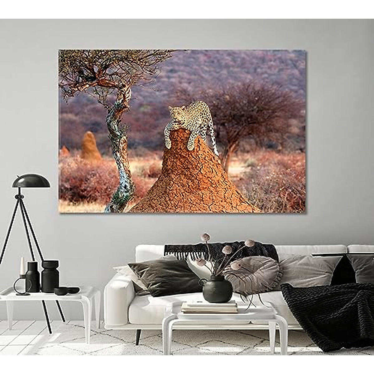 Leopard on a Termite Hill Namibia Africa Canvas Print 1 Panel / 36x24 inches