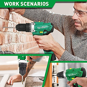 NEWBEAT Cordless Drill Set, 12V Power Drill Driver with 1 Battery and Charger, 3/8" Keyless Chuck, 2 Variable Speed, 15+1 Torque Setting Electric Drill, Drill Driver Kit for Home and DIY Project