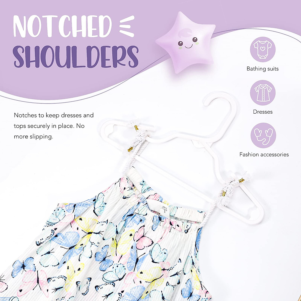 HOUSE DAY Plastic Baby Hangers for Closet 20 Pack, Durable Plastic Kids Hangers for Baby Clothes, Thin & Compact Childrens Hangers, Space Saving White Baby Hangers, Small Hangers for Kids Clothes