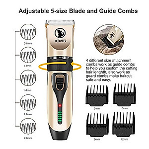 Dog Clippers Cordless Grooming Kit Professional Horse Detachable Blade with 4 Comb Guides，Low Noise Pet Rechargeable Tools for Small & Large Dogs Cats Pets