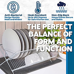 XXL Silicone Dish Drying Mat for Kitchen Counter, 24" x 18" Extra Large, Waterproof Pet Feeding Mat, Dog Food, Water Bowls, Under Drying Racks for Dishes, Coffee Bars, Bar Mats (Slate Grey)