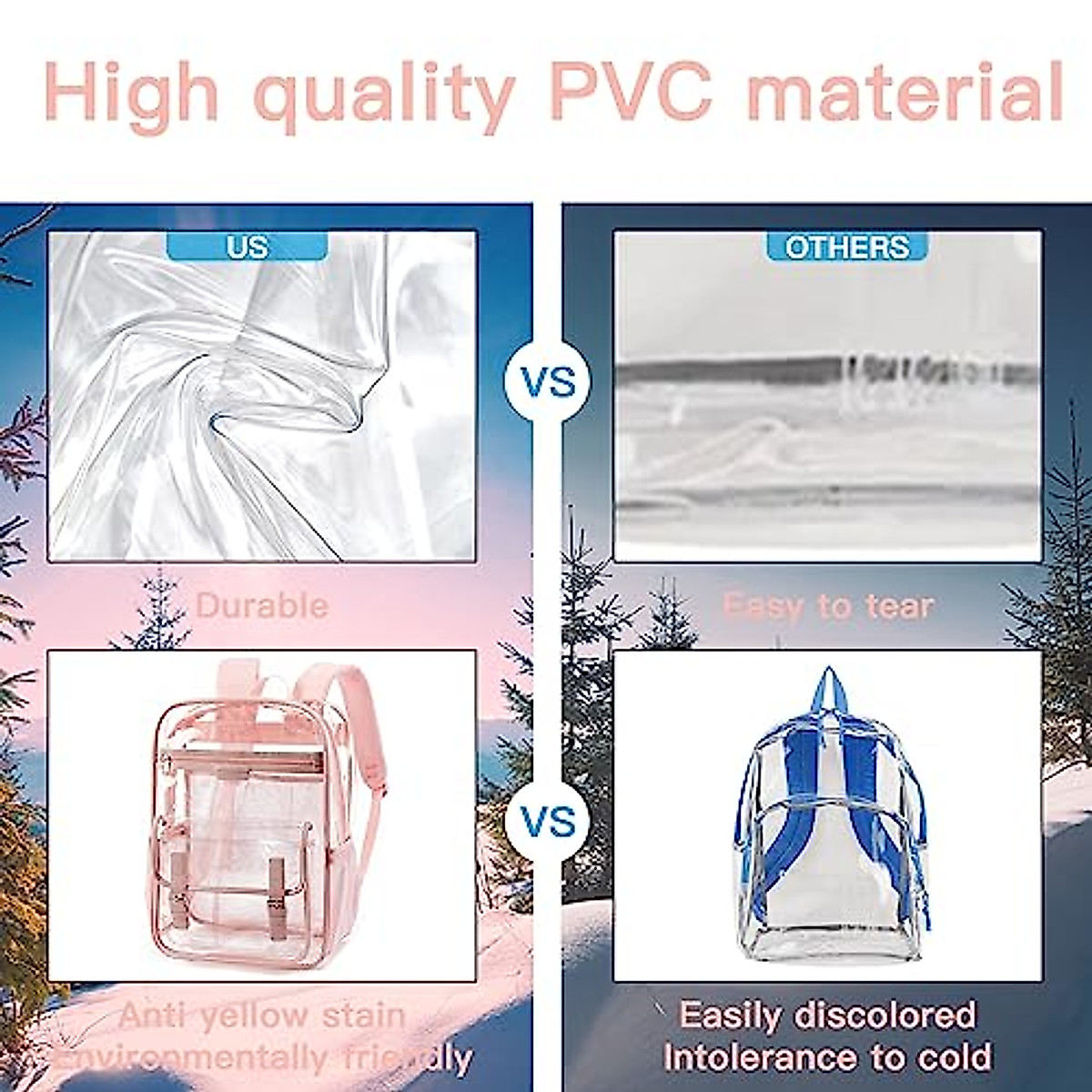 Telena Clear Backpack, Heavy Duty PVC Transparent Backpack with Reinforced Strap, See Through Bookbag for College Workplace