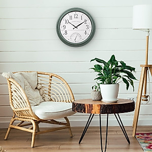 La Crosse Technology 15.75 in. Indoor/Outdoor Sagebrook Green Quartz Wall Clock with Temperature - 404-3840SG
