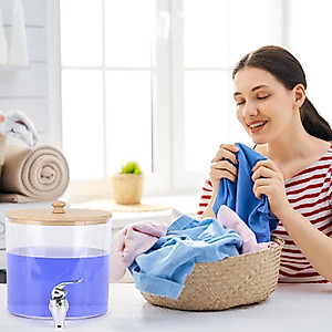 Laundry Detergent Dispenser with Spouts Plastic Container with Bamboo Lid for Laundry Room Organization