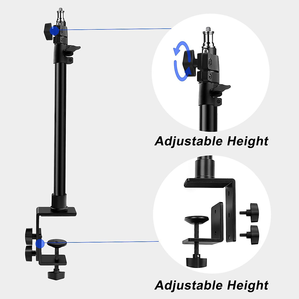 Obeamiu 2 Pack C Clamp Desk Mount Light Stand with 1/4" Ball Head and Hot Shoe Mount Adapter, 21-45 Inch Adjustable Tabletop Bracket Stand for DSLR Camera, Ring Light, Video Monitor, Microphone Webcam