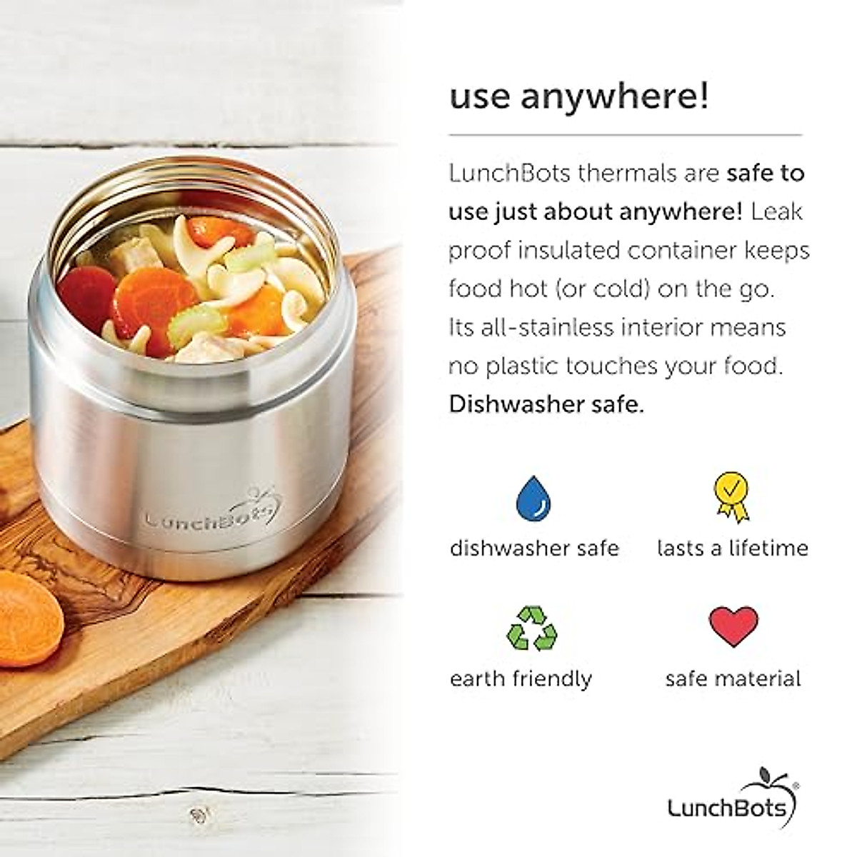 LunchBots 16oz Thermos Stainless Steel Wide Mouth - Insulated Thermos With Vented Lid - Keeps Food Hot or Cold for Hours - Leak-Proof Portable Thermal Food Jar is Ideal for Soup - 16 ounce - Aqua