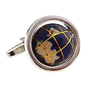 MRCUFF Globe Map Earth Really Spins Pair Cufflinks in a Presentation Gift Box & Polishing Cloth