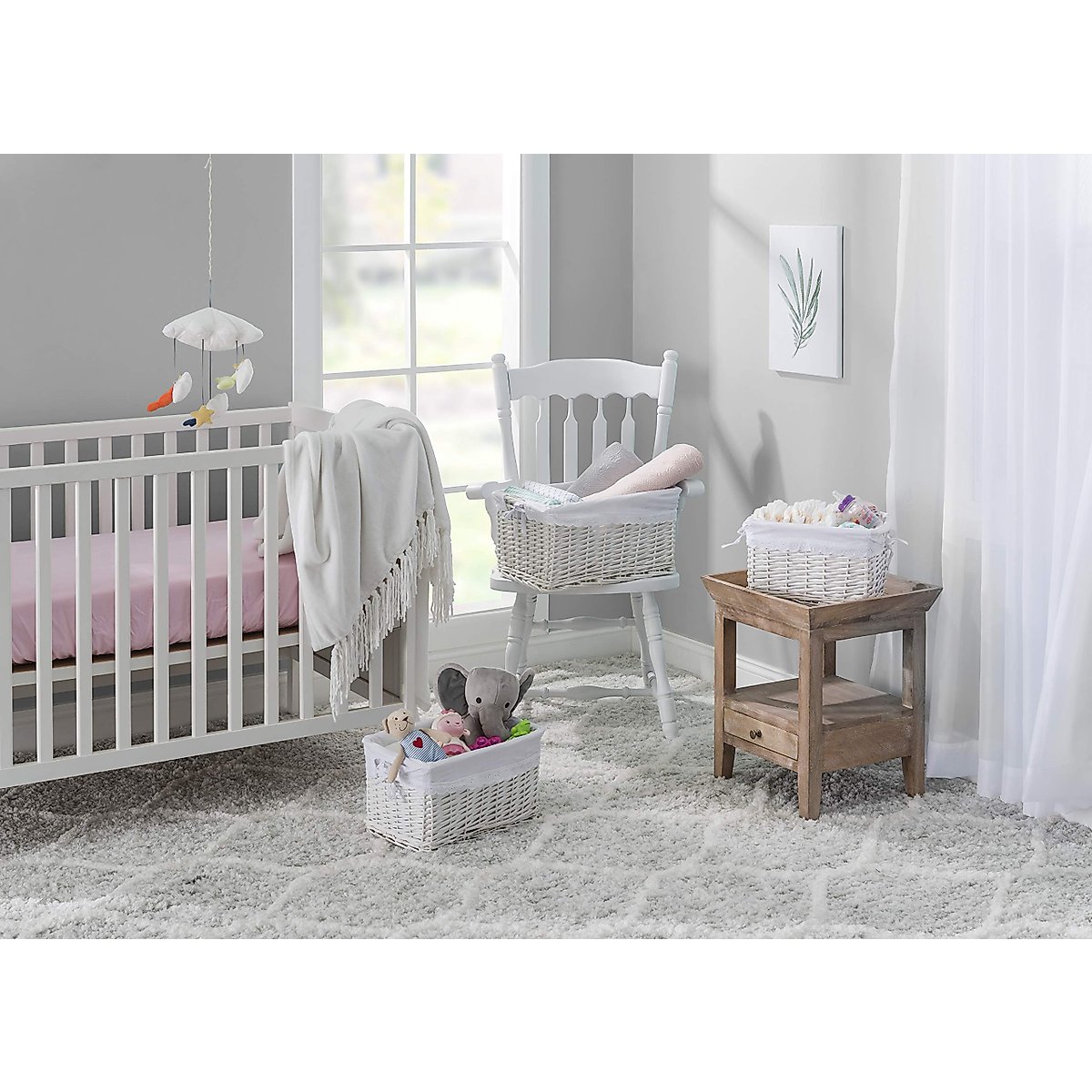 Badger Basket Nesting Wicker Nursery Baskets with Fabric Liner - Set of 3 - White