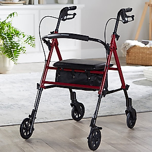 McKesson Lightweight Rollator - Walker with Wheels, Seat, Storage - Adjustable Height, 1 Count