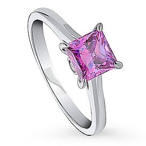 BERRICLE Sterling Silver Solitaire Purple Princess Cut Cubic Zirconia CZ Fashion Ring for Women, Rhodium Plated 1.2 Carat Size 5
