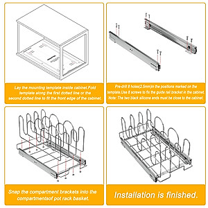 RITSU Slide Out Pan and Pot Lid Organizer for Cabinet, Kitchen Pull Out Pot Lid Rack Pantry Cutting Board Bakeware Cookware Holder - 11in. W x 21in. D - Chrome