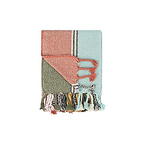 Creative Co-Op DF2410 60" L x 50" W Recycled Cotton Blend Striped Braided Fringe Throw, Multicolor