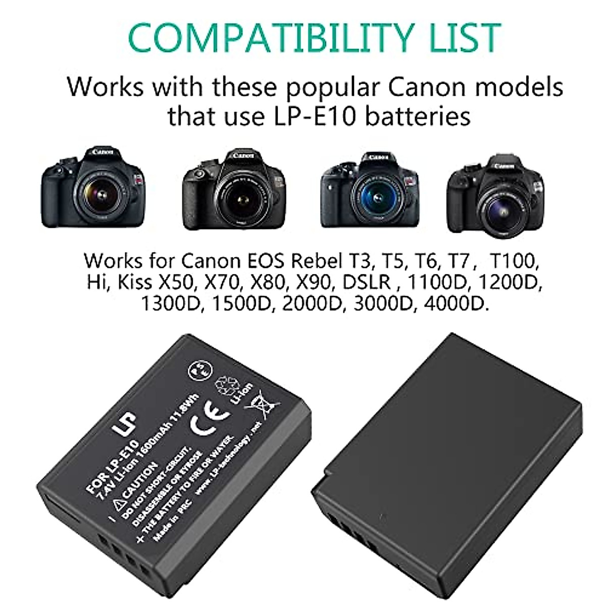 LP-E10 Battery Charger, LP Charger Compatible with Canon EOS Rebel T7, T6, T5, T3, T100, 4000D, 3000D, 2000D, 1500D, 1300D, 1200D, 1100D & More (Not for T3i T5i T6i T6s T7i)