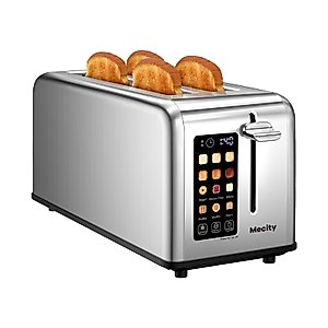 Mecity 4 Slice Toaster Touch Screen 1.5" Long Slot, Stainless Steel Smart Bread Toaster for Bagel Muffin Waffle Gluten Free Breads, Timer, Defrost, Reheat, 120V 1400W