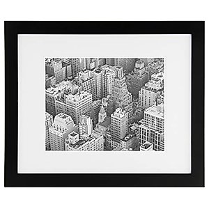 Gallery Solutions 16x20 Black Wall Picture Frame with Double White Mat For 11x14 Image