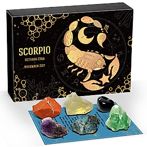 Scorpio Crystals Gift Set, Zodiac Signs Healing Crystals Birthstones with Horoscope Box Set Scorpio Astrology Crystals Healing Stones Gifts