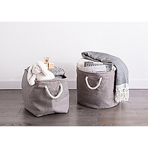 DII, Collapsible Variegated Polyester Storage Bin with Cotton Handles Medium Gray